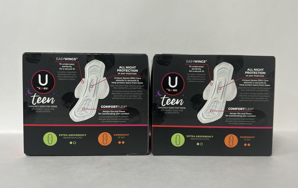(2) U By Kotex Teen Ultra-Thin Pads W/ Wings-12ct. Each-Overnight ...