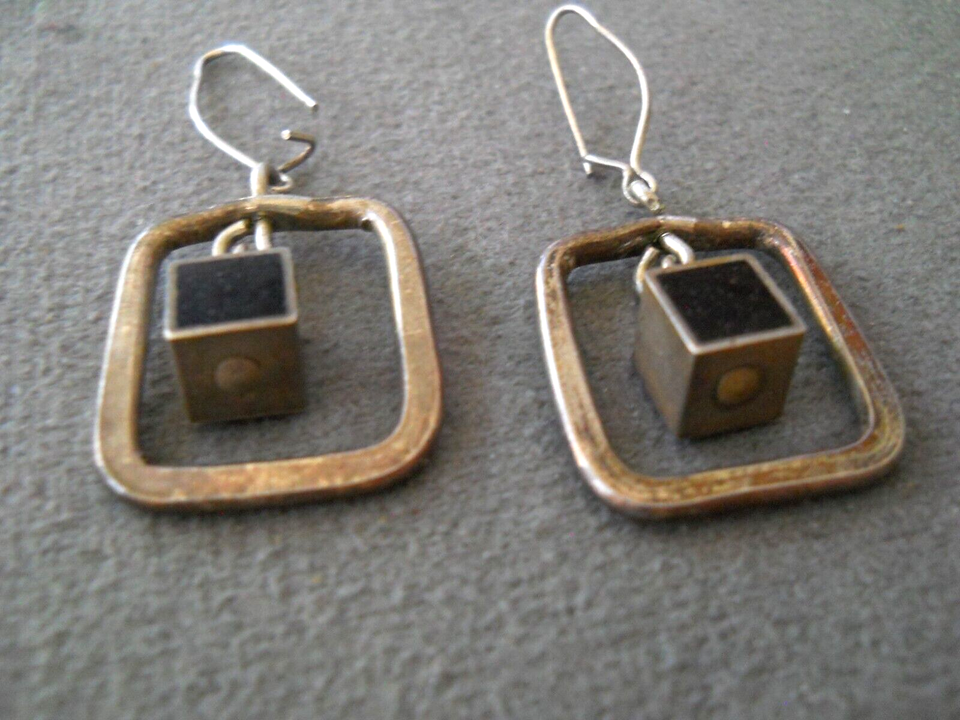 Southwestern Style Sterling Silver Square Jet Silver Cube Dangle Hook ...