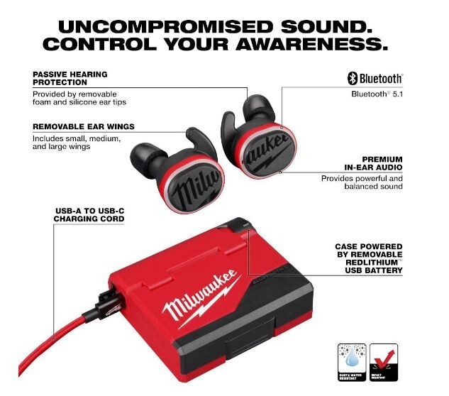 Milwaukee 2191-21 REDLITHIUM USB Bluetooth Jobsite Earbuds for sale ...