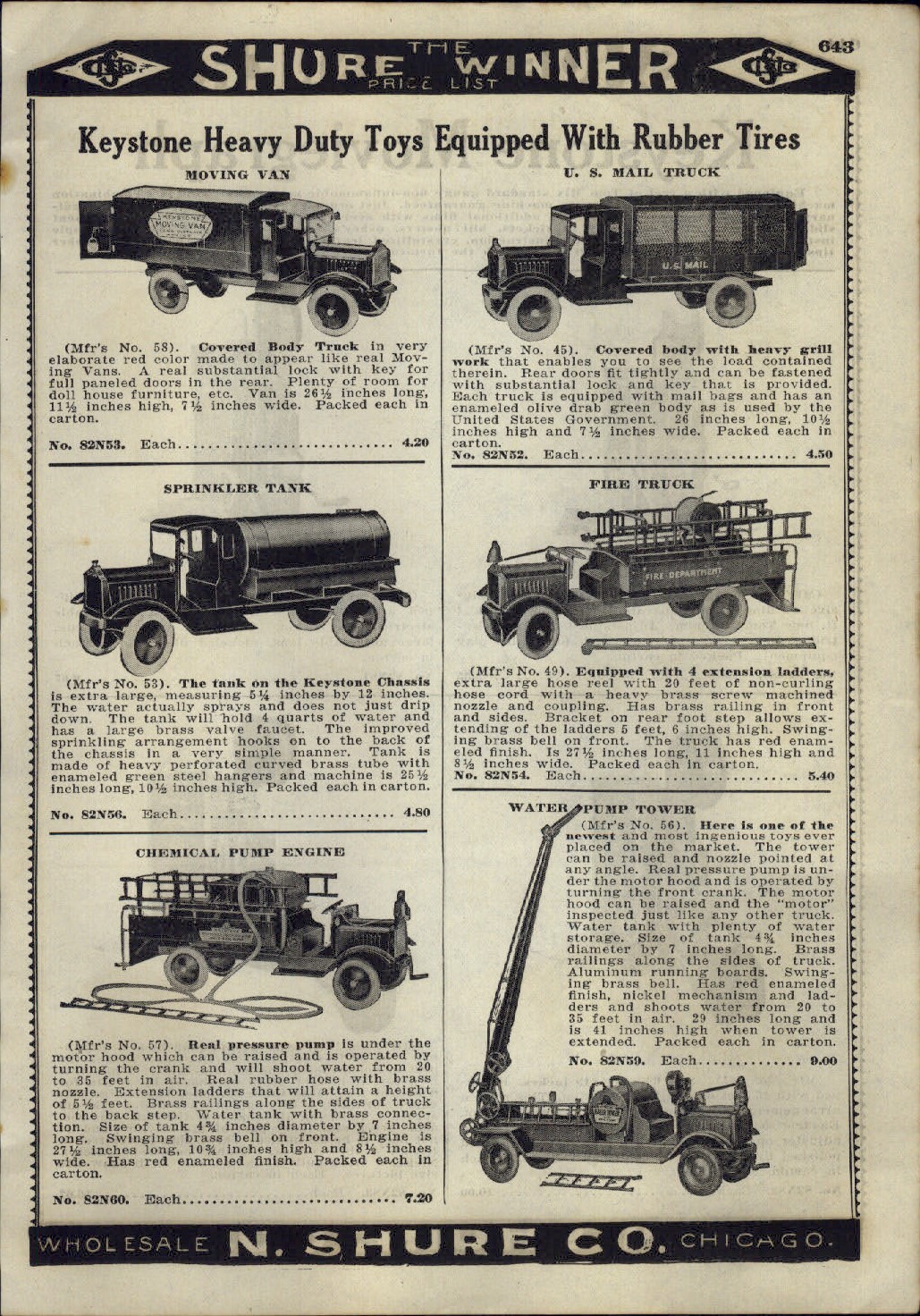 1927 PAPER AD Keystone Toy Truck Water Pump Tower Fire Moving Van US ...