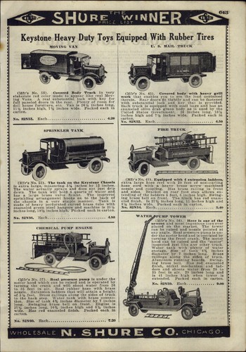 1927 PAPER AD Keystone Toy Truck Water Pump Tower Fire Moving Van US ...