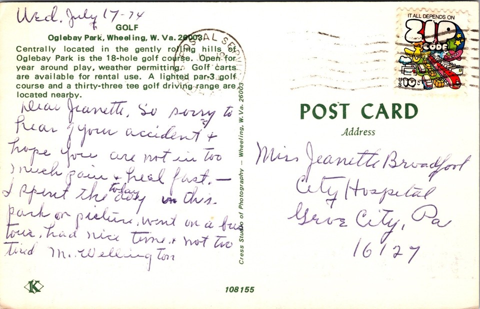 Oglebay Park Golf Course Wheeling West Virginia Chrome Vintage 1974 ...