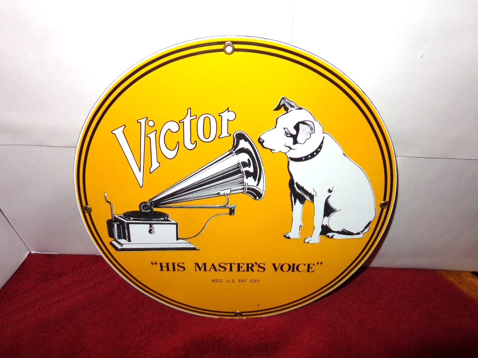 VINTAGE RCA VICTOR NIPPER DOG PHONOGRAPH PORCELAIN METAL HIS MASTERS ...