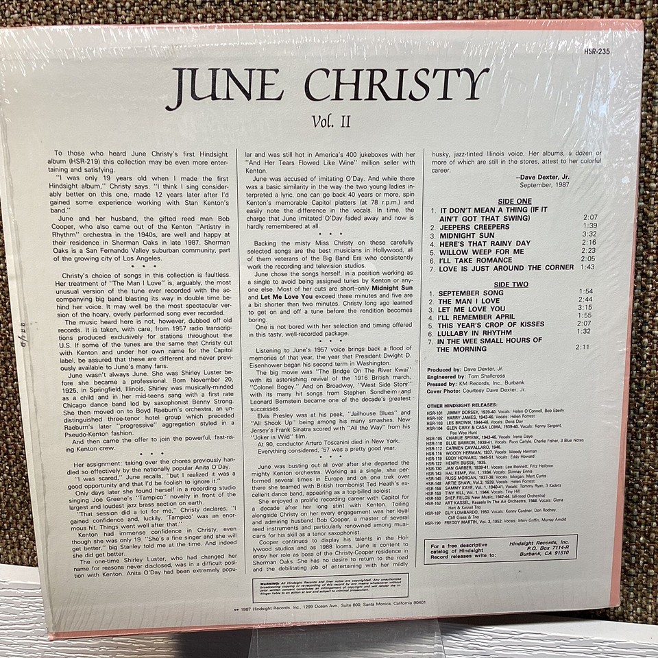 The Uncollected June Christy~Vol. II~1957~EX~Hindsight~Jazz Swing Pop ...