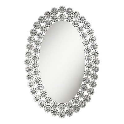 Coaster Colleen Glass Oval Wall Mirror with Faux Crystal Blossoms in ...