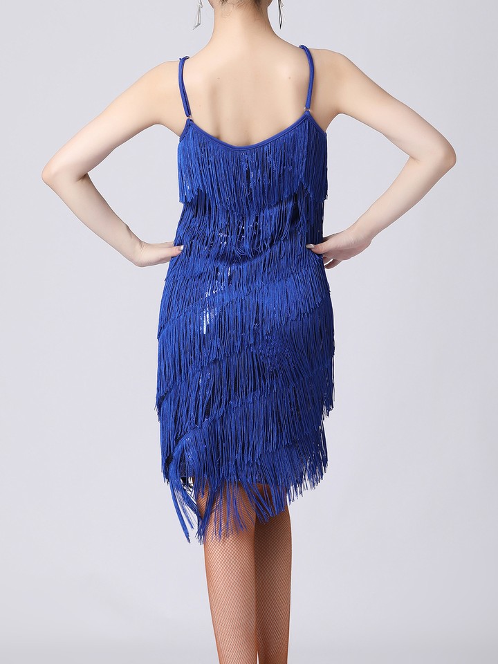 Women Sequins Fringe Tassel Flapper Dress Samba Chacha Tango Latin ...