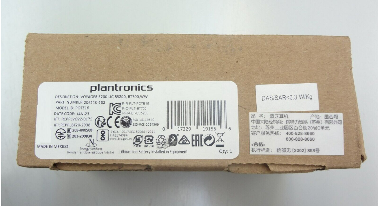 Plantronics Voyager 5200 UC (BT 700) Bluetooth Headset System P/N ...