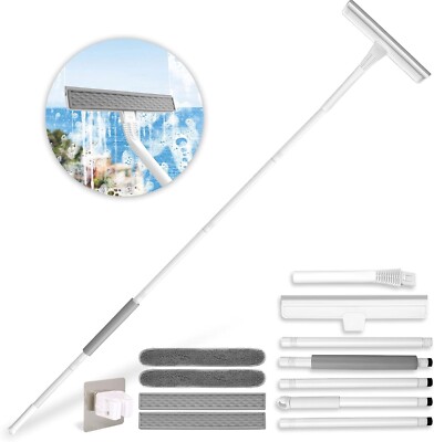 Extra Long Window Cleaning Kit Extendable Telescopic Squeegee Glass ...