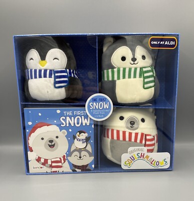 Squishmallow Aldi Christmas First Snow Book Plush Gift Set Penguin Fox ...