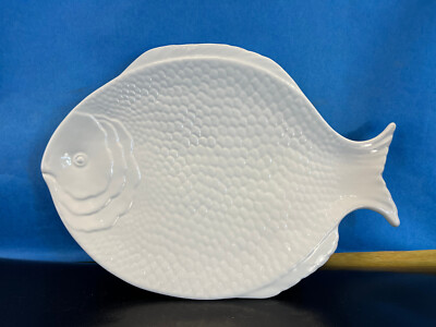 Vtg Large White Embossed Fish Platter 15"x11" Ceramic of Italy KNOBLER ...