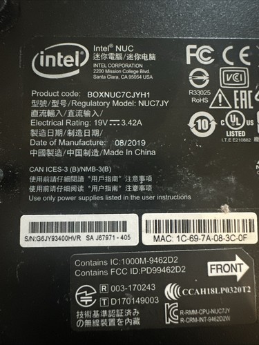 Intel NUC7 BOXNUC7CJYH1, Win 10, 8 GB RAM, 120 GB •••read description ...