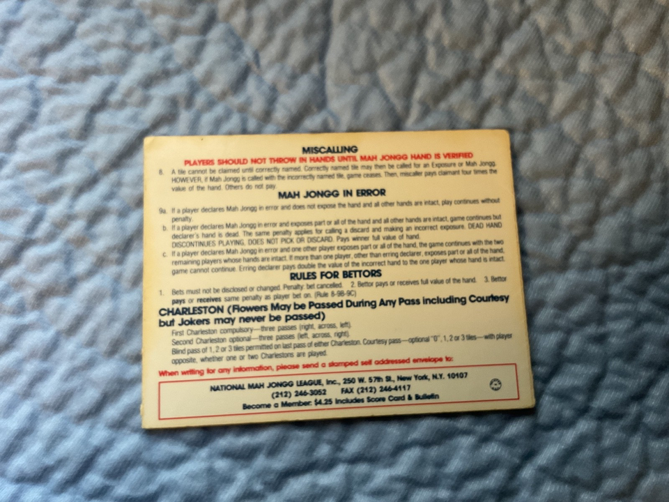 1991-92 Official National Mah Jongg League, Inc | eBay