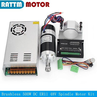 500W 48V ER11 DC Brushless Spindle Motor Kit 12000RPM 0.6N.m + BLDC ...