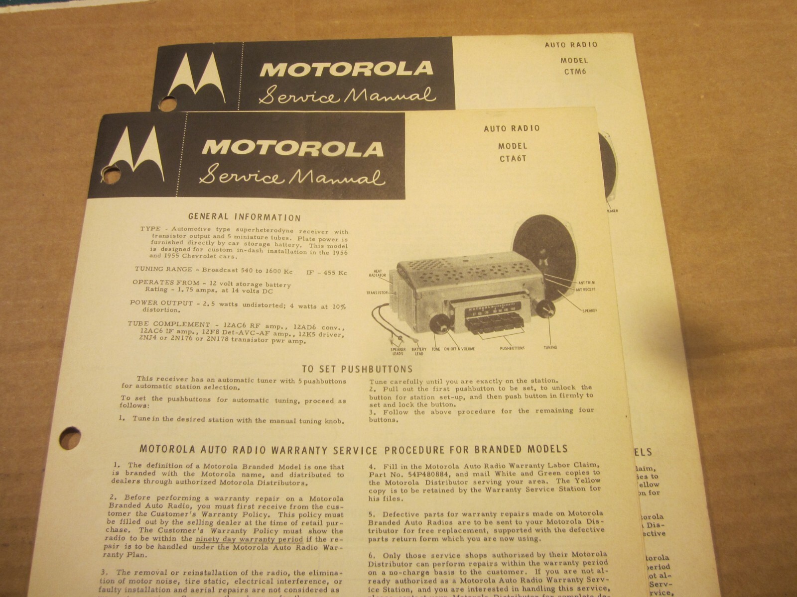 1955 1956 Chevy Motorola Radio Service Manual set CTA6T CTM6 | eBay