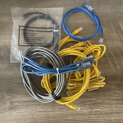 Network Cable Bundle Lot Of 10 Cat 5 E, 1@10’ 6@7’ 1@3’ 1@3’ with Gold ...