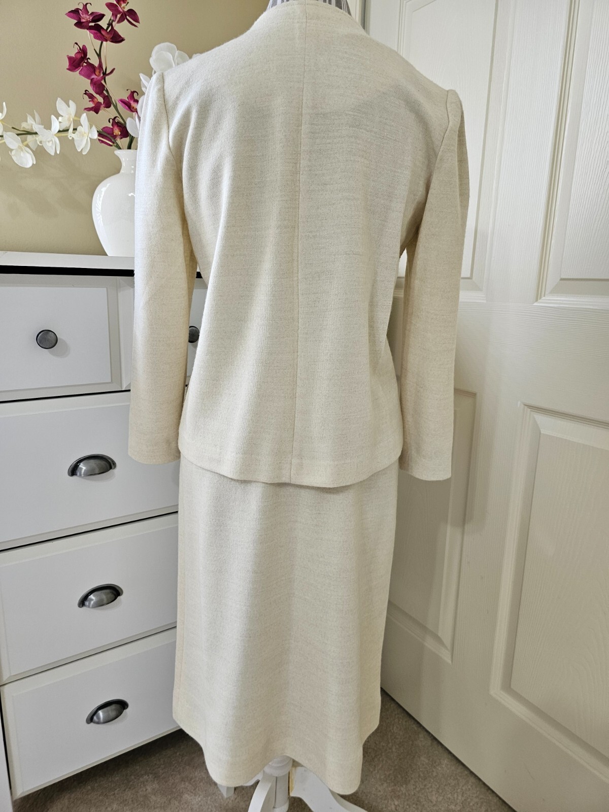 Vintage Leslie Fay Petite Cream Woolite Knit 2 Pc Skirt Suit Sz. 12 Fit ...
