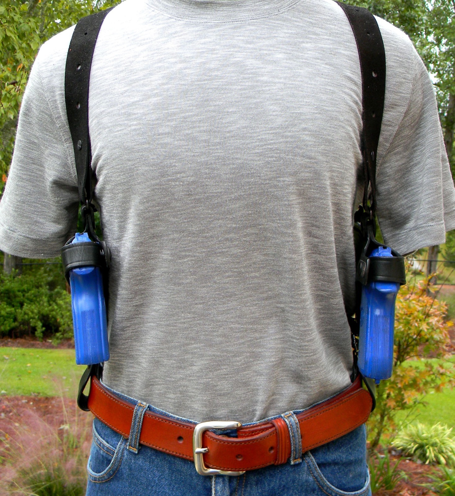 TAGUA Black Leather Dual 2-GUN Double Shoulder Holster for GLOCK 19 19x ...