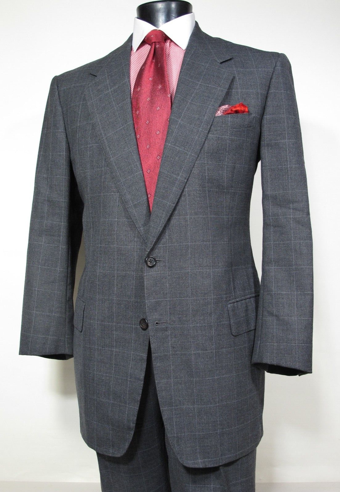 Bergdorf Goodman Bespoke Domenico Spano Suit 44L Gray Muted Window Pane ...