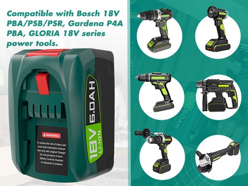 18V 6.0Ah Li-ion Battery for Bosch 1600A005B0 PBA PSR 18 LI-2 PML 18LI ...