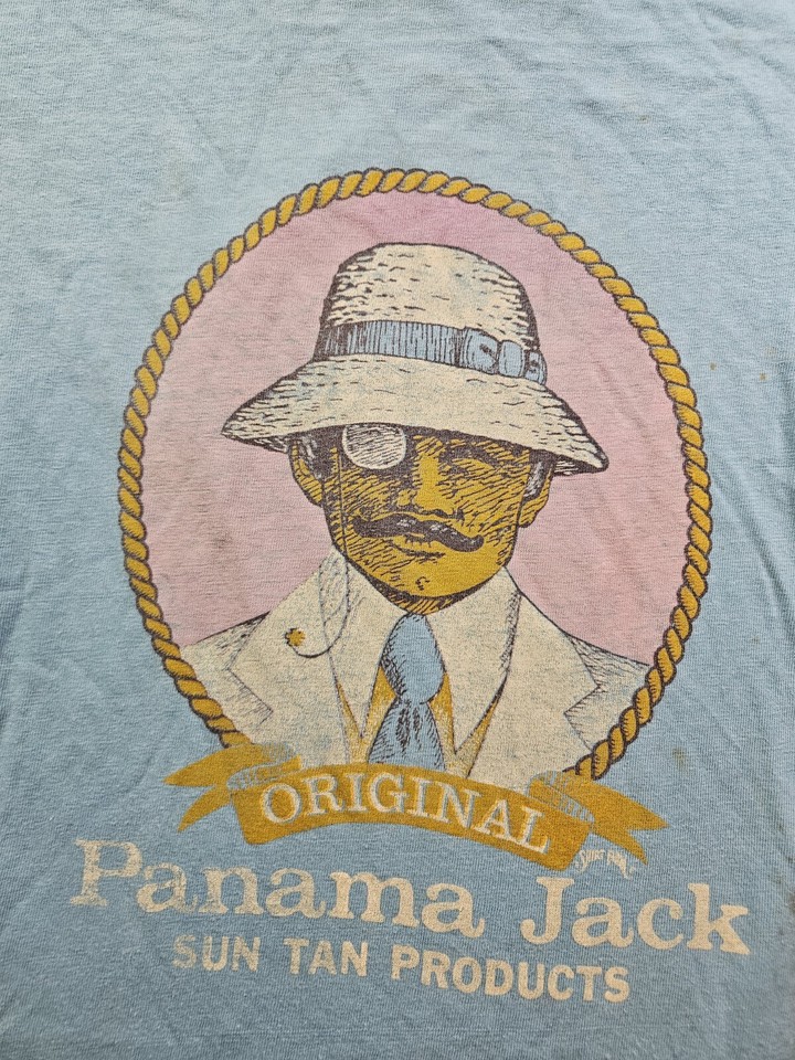 VINTAGE 80s Panama Jack Distressed/STAINED blue Single-Stitch T-shirt ...