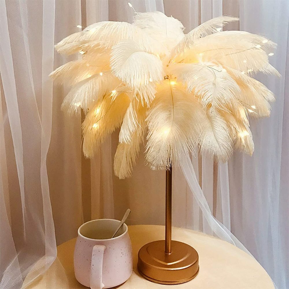 Feather Shade Table Lamp Lampshade Shaped Table Night Light Decor Light ...