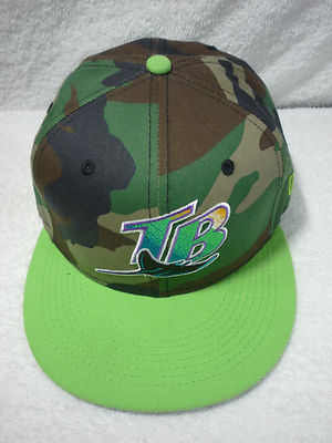 MENS BASEBALL HAT TB TAMPA BAY CAP LOGO NE NEW ERA 59FIFTY 7 1/4 ARMY ...