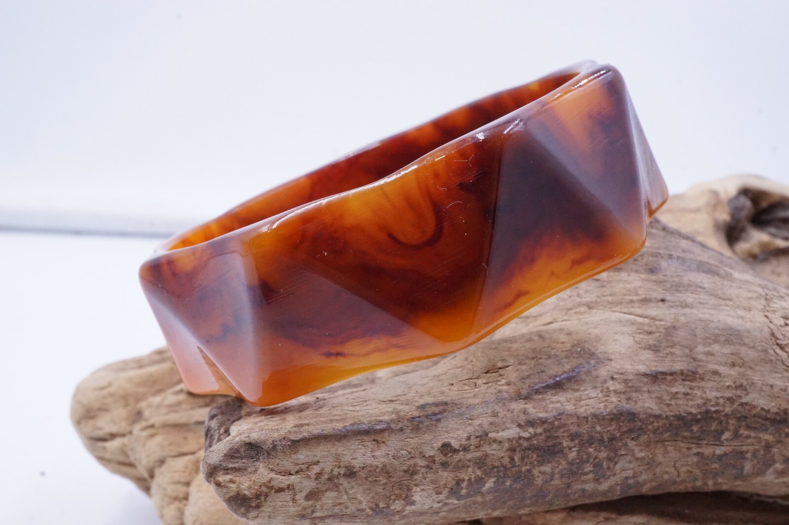 BAKELITE Amber/Rust Vintage Bracelet! Concave Triang… - Gem