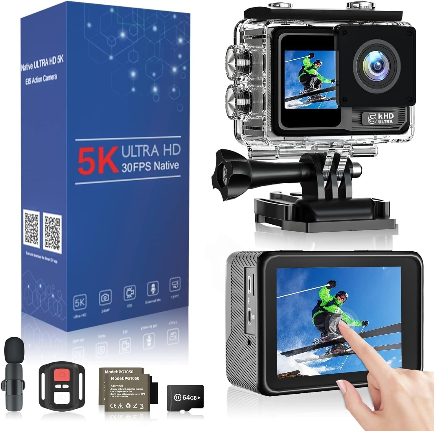 5K 24MP Action Camera Ultra HD 131' Underwater Go Cameras Dual Touch ...