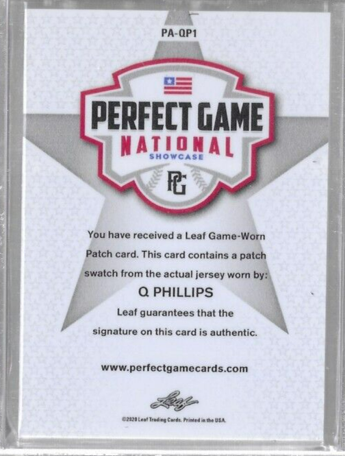 Q PHILLIPS 2020 Leaf Perfect Game RC XRC 2 Color Logo Patch Auto 1/1 | eBay