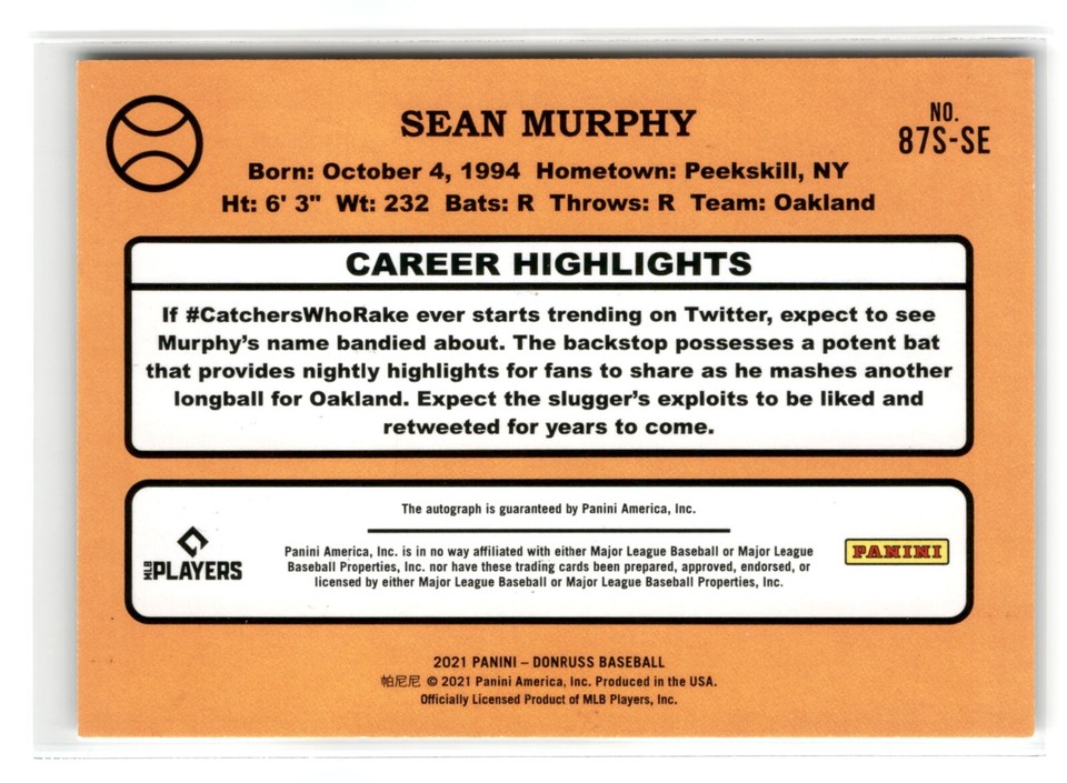 2021 Donruss Baseball (Retro '87 Signatures) Sean Murphy #87S-SE ...