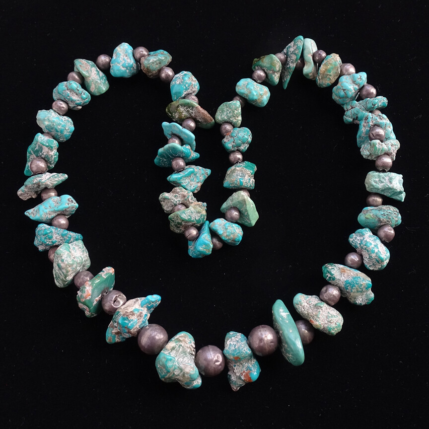 Old Native American Turquoise Nugget Graduated Neckla… - Gem