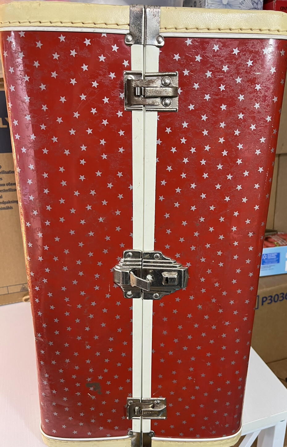 Vintage Red Doll Trunk Carrying Case Wardrobe W Drawers Clothes 2 Dolls ...