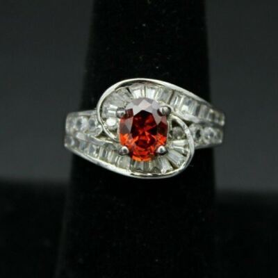 RED RUBY CRYSTAL ENCRUSTED VINTAGE 925 STERLING SILVER WOMEN'S RING ...