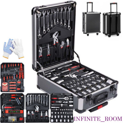 810PCS Tool Set Case Mechanics Kit Box Organize with Castors Toolbox ...