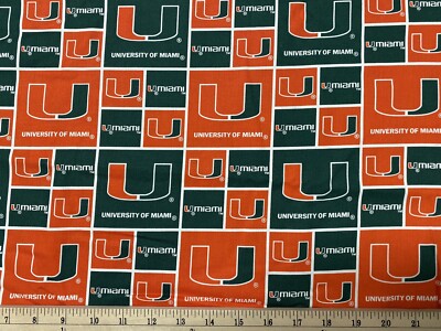 UNIVERSITY OF MIAMI HURRICANES Blocks, HALF Yard (18” x 43”) 100% ...