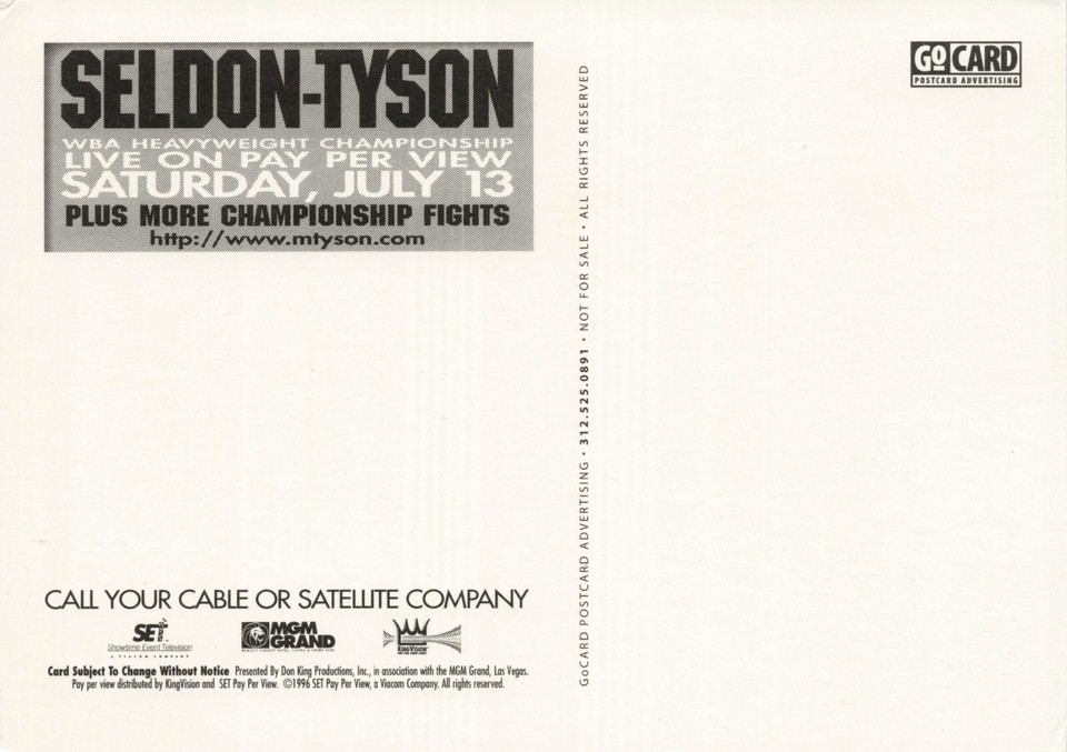 Seldon vs Tyson Boxing Championship Vintage 1996 Promo Postcard ...