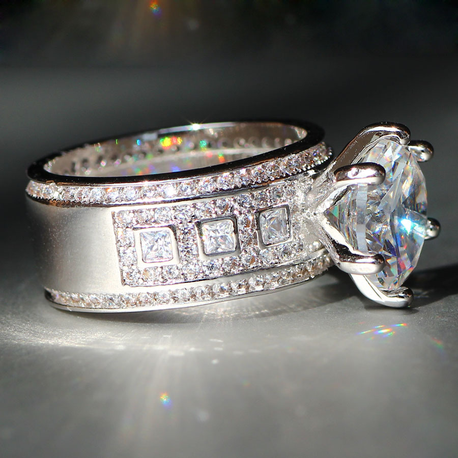 Fashion amazing Princess cut White Zrcon Silver Filled Engagement Ring ...