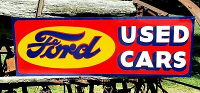 36" Vintage Hand Painted Metal Ford USED CARS Truck Gas Oil Car Auto ...