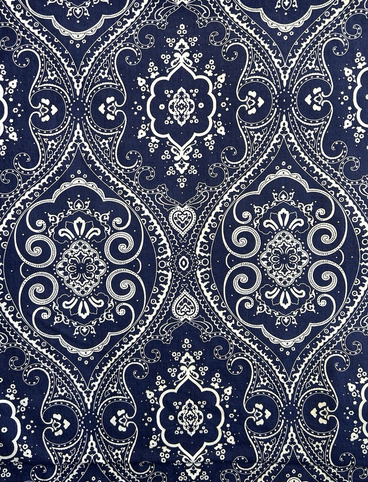 Ralph Lauren Vintage Navy Blue White Printed Damask Baroque 2 King ...