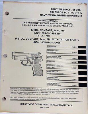 US Army Pistol Compact 9mm M11 W/ Tritium Sights Navy Air Force 1993 ...