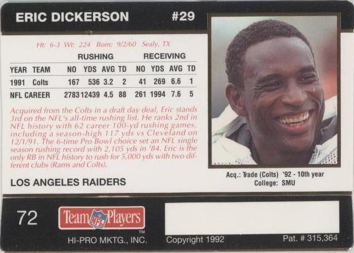 1992 Action Packed Rookie Update Eric Dickerson #72 for sale | eBay