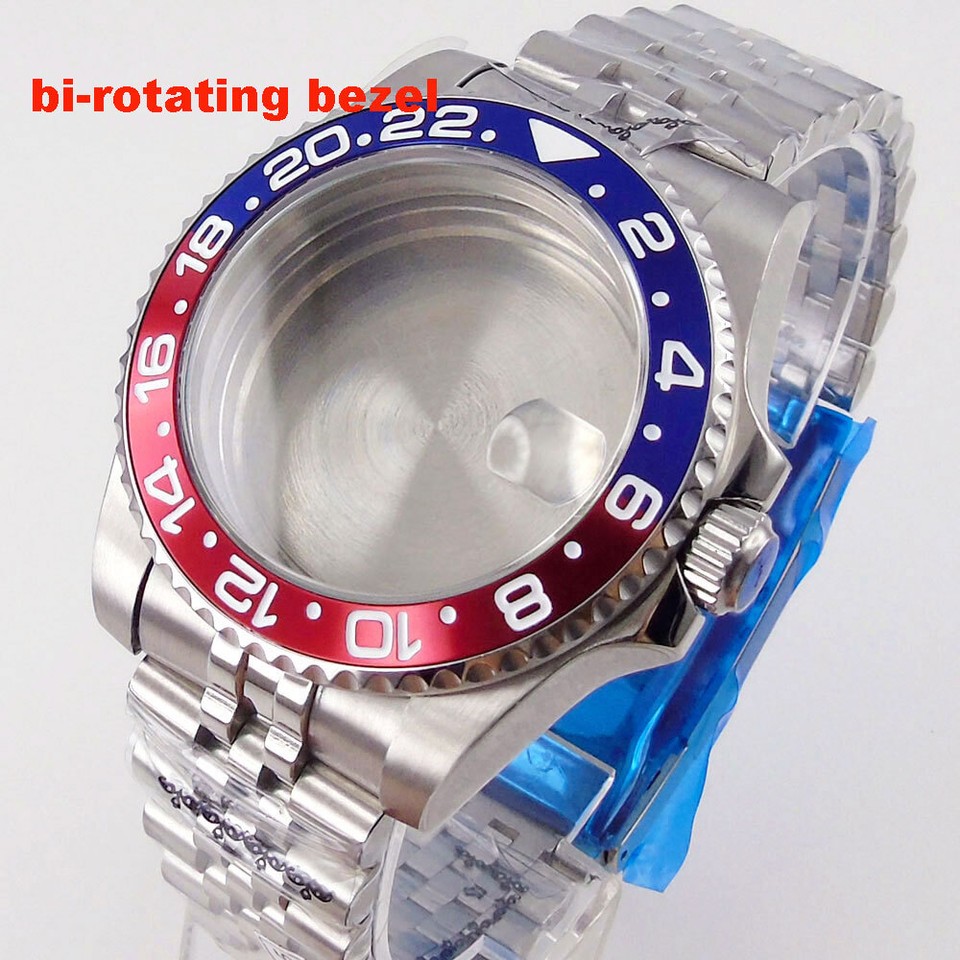 40MM Red Blue Black GMT bidirectional bezel Watch Case Fit NH34 NH35 ...