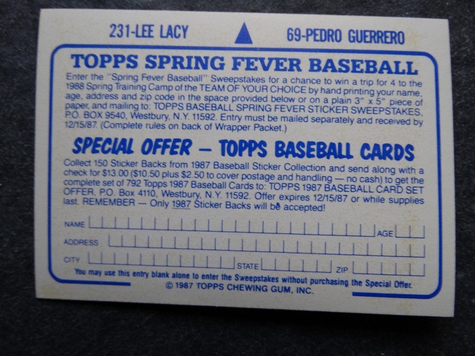1987 Topps Stickers Baseball Cards Complete Your Set You U Pick From ...