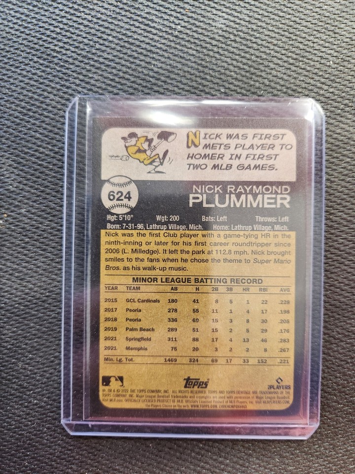 2022 Topps Heritage Baseball Nick Plummer RC Black Border /50 #624 | eBay