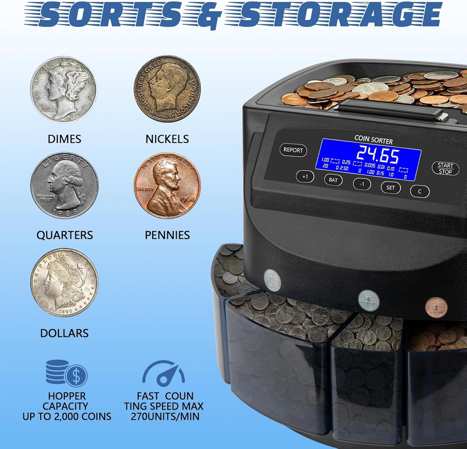 Coin Counter Coin Sorters Machine - with LCD Display for USD Coin 1￠ 5 ...