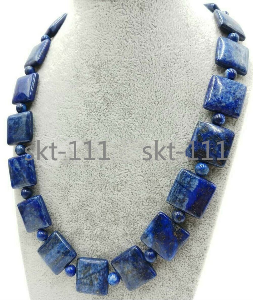 12mm Natural Blue Lapis Lazuli crystal Gemstone Square Beads Necklace ...