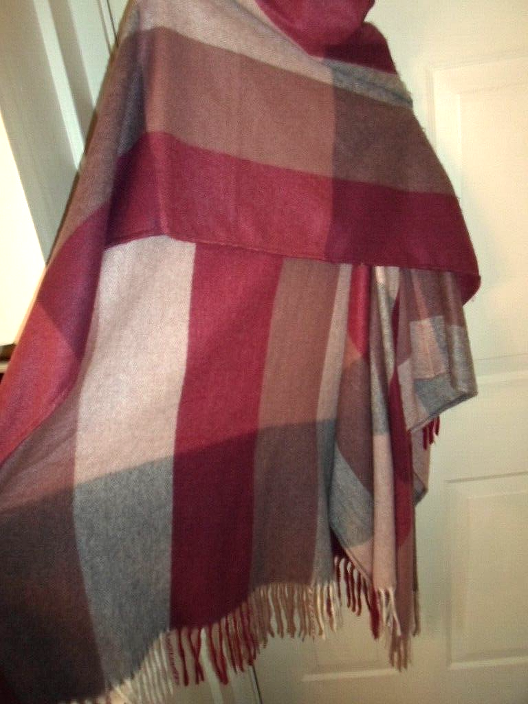 Woolrich Shawl/Poncho Herringbone Plaid Mauve/Burgundy/Gray/Ivory ...