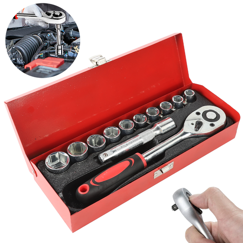 Heavy Duty 1/2" Ratchet Wrench Socket Set 8-24mm Metric Extension Bar ...