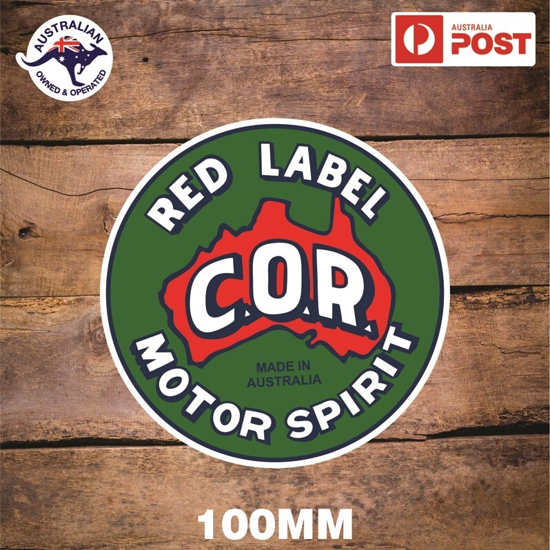 C.O.R. RED LABEL MOTOR SPIRIT STICKER COMMONWEALTH OIL REFINERIES MOBIL ...