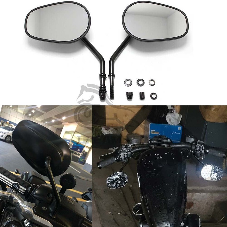 Black Motorcycle Side Mirrors Short Stem For Harley Davidson Sporster ...